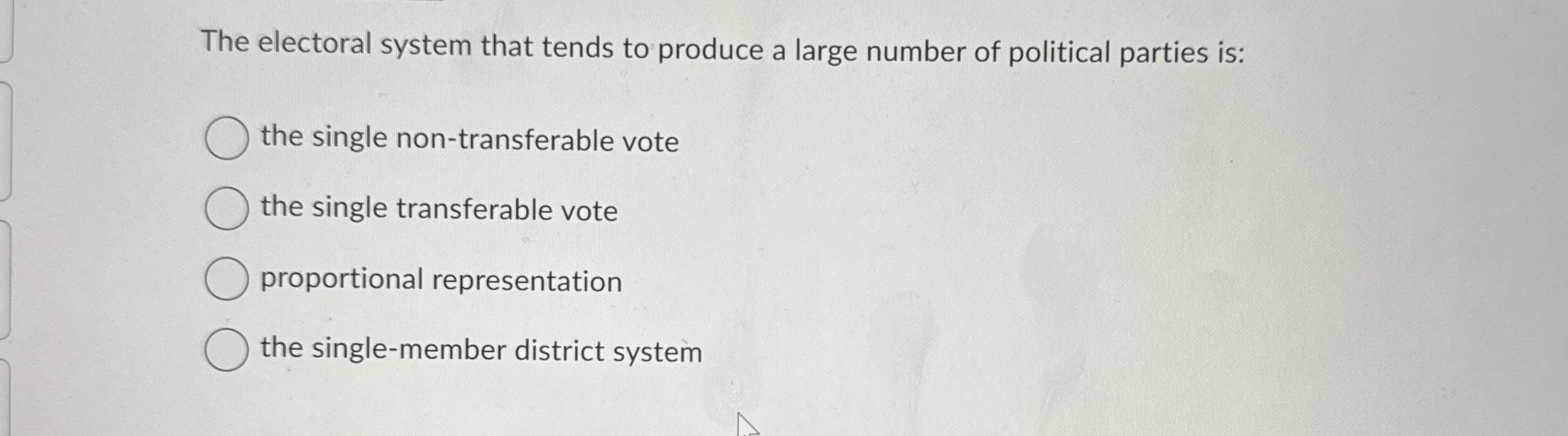 Solved The electoral system that tends to produce a large | Chegg.com