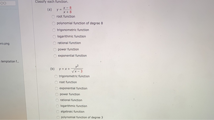 Solved oo Classify each function. (a) y = *- 8 X + 8 root | Chegg.com