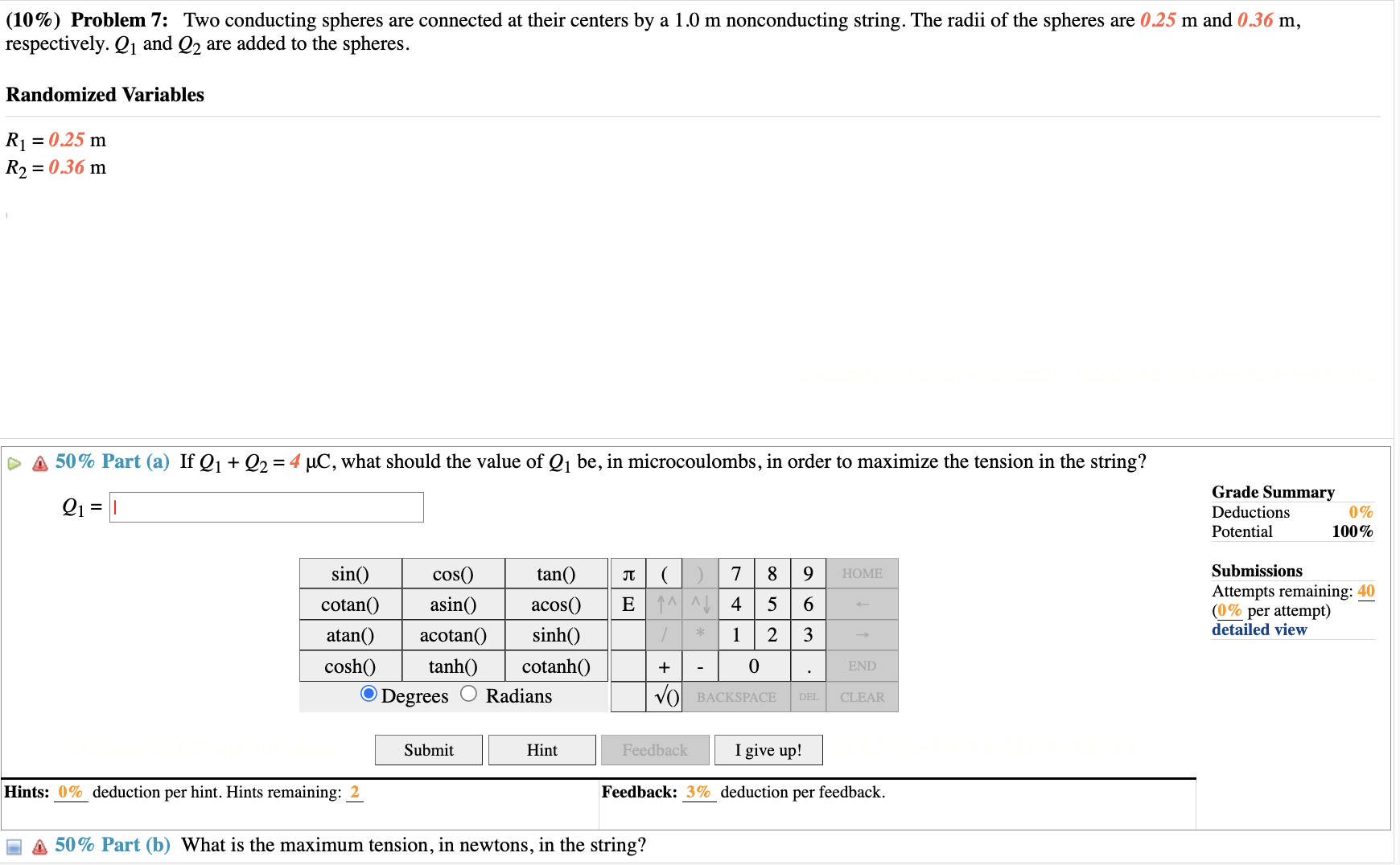 Solved (10%) ﻿Problem 7: Two conducting spheres are | Chegg.com