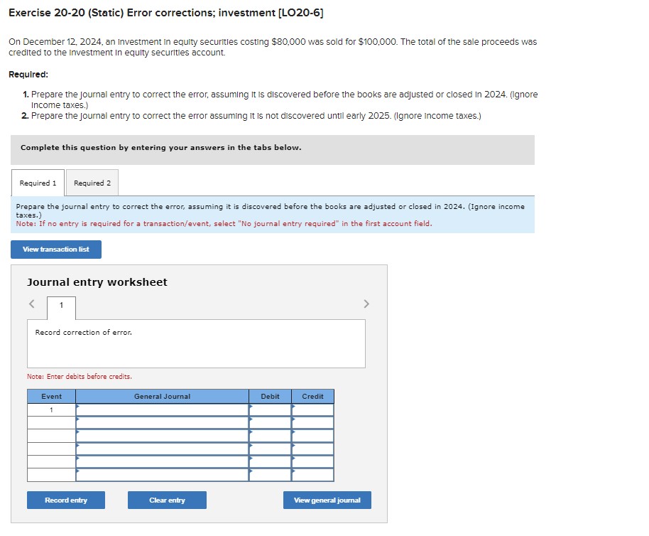 Solved Exercise 20-20 (Static) ﻿Error corrections; | Chegg.com