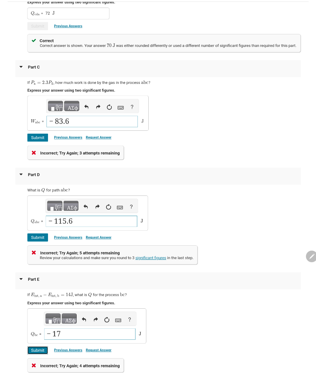 Solved In the process of taking a gas from state a to state | Chegg.com