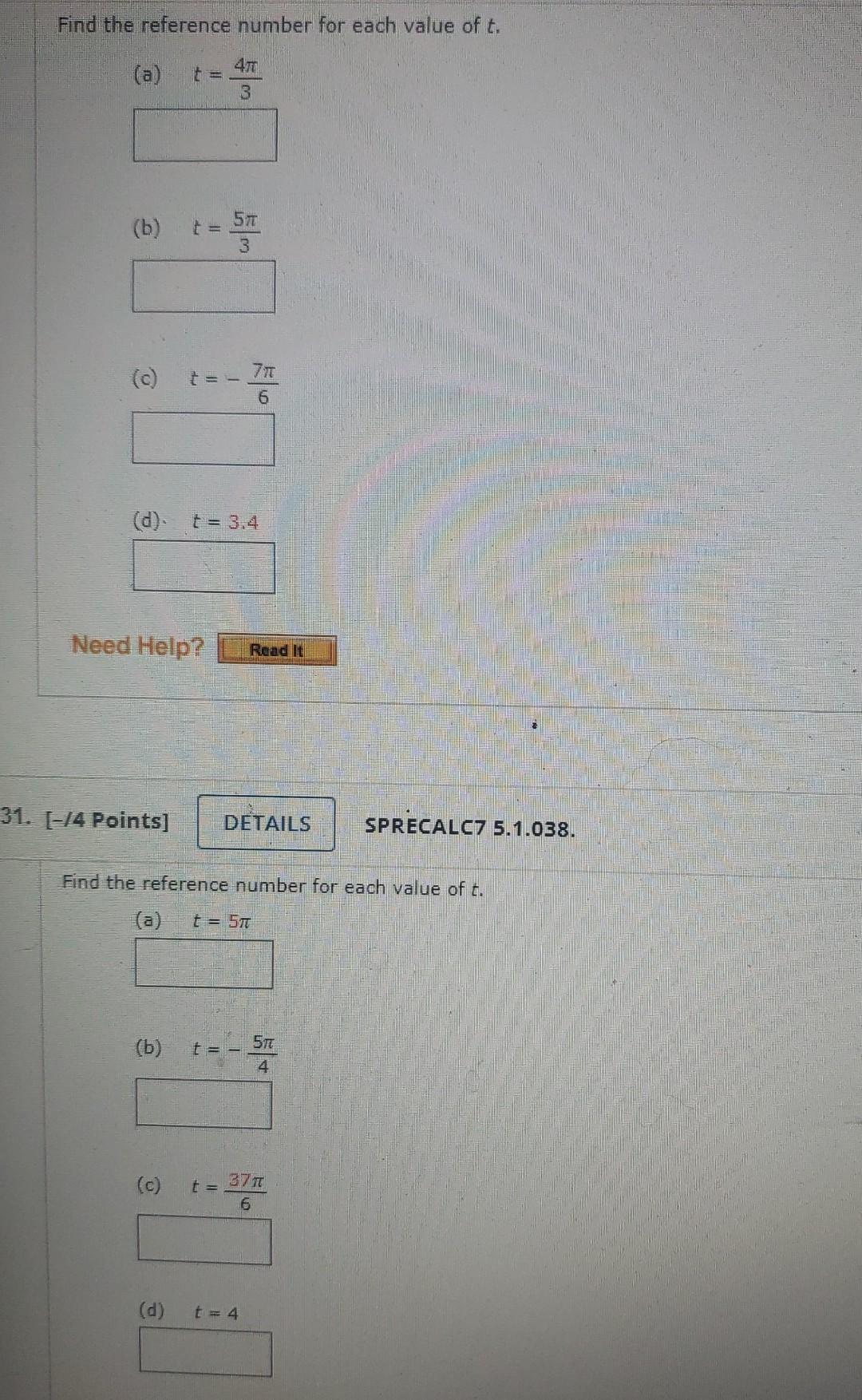 Solved Find the reference number for each value of t. (a) | Chegg.com