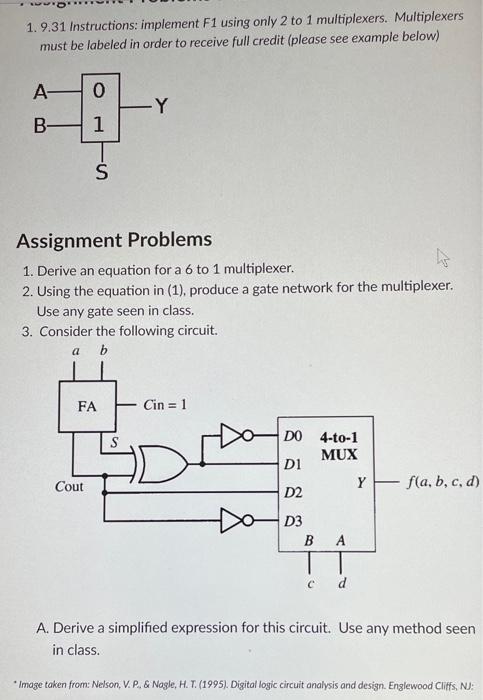 Solved 1. 9.31 Instructions: implement F1 using only 2 to 1 | Chegg.com