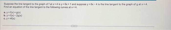Solved Suppose the line tangent to the graph of f at x=4 is | Chegg.com