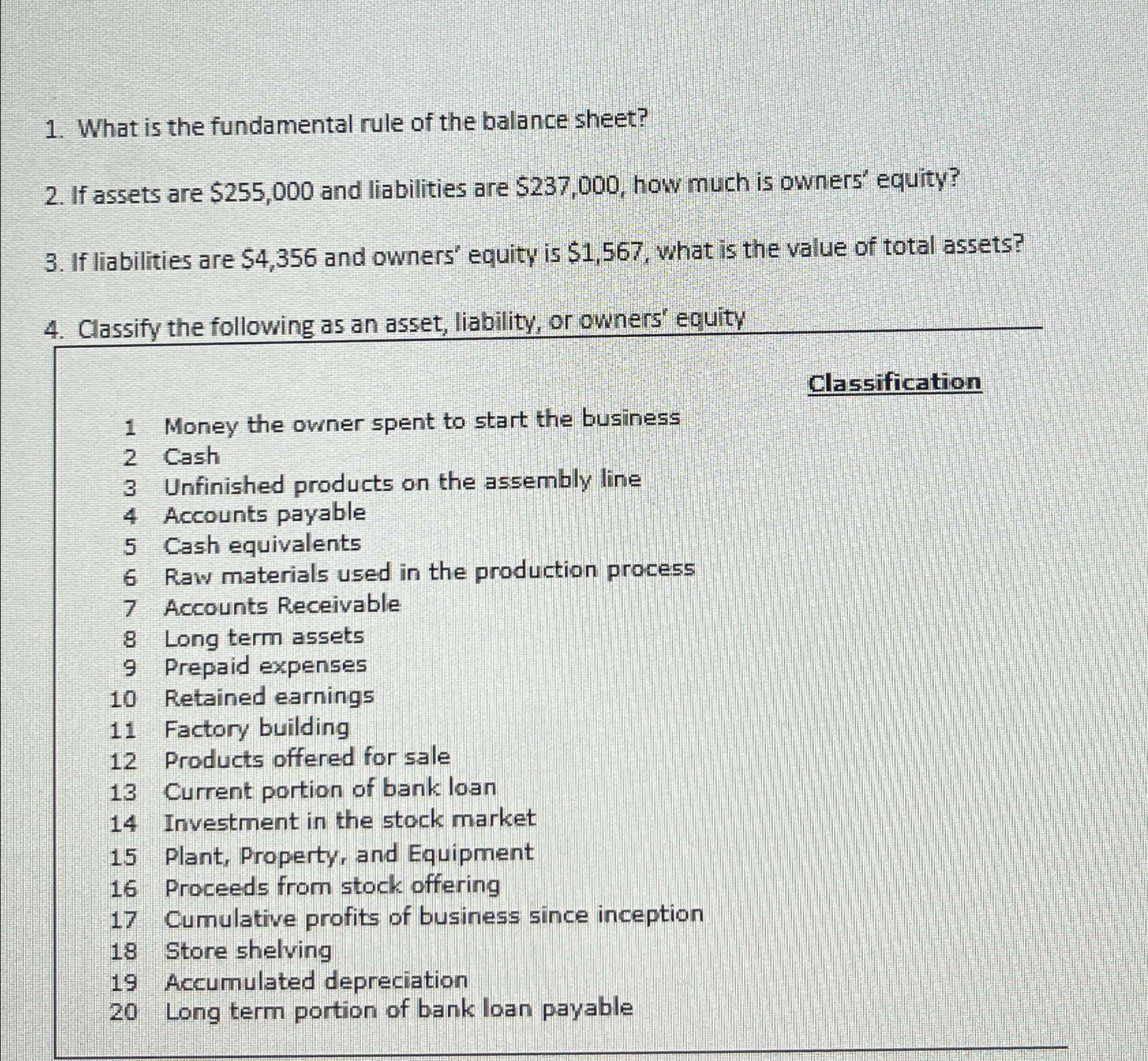 Solved What is the fundamental rule of the balance sheet?If | Chegg.com