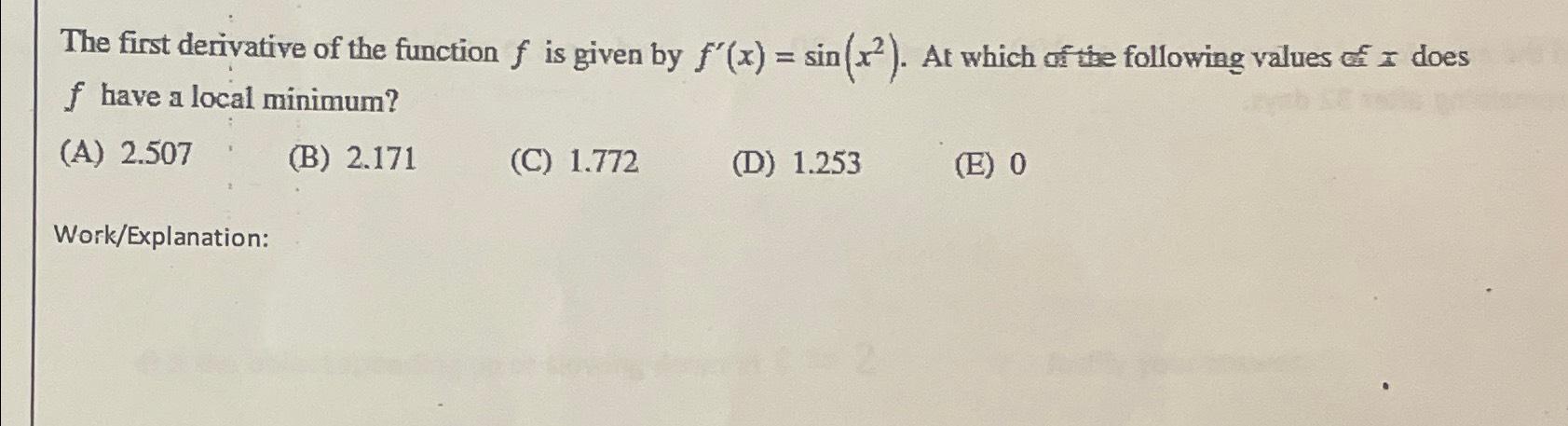 Solved The first derivative of the function f ﻿is given by | Chegg.com