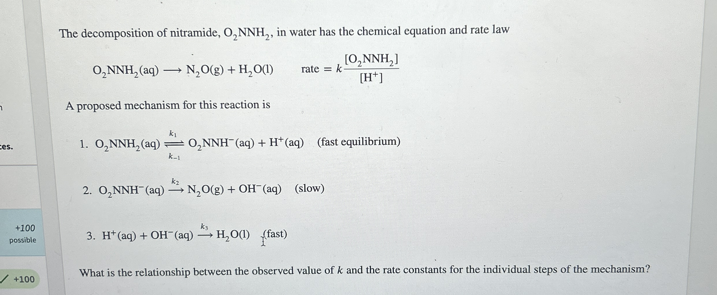 Solved The decomposition of nitramide, O2NNH2, ﻿in water has | Chegg.com