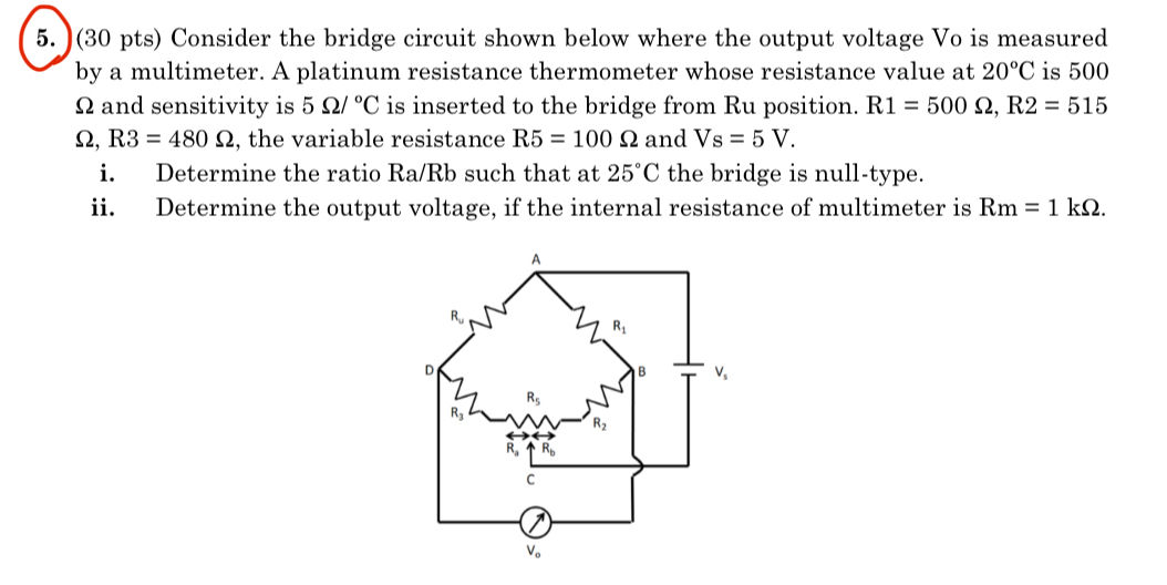 Solved (30 ﻿pts) ﻿Consider the bridge circuit shown below | Chegg.com