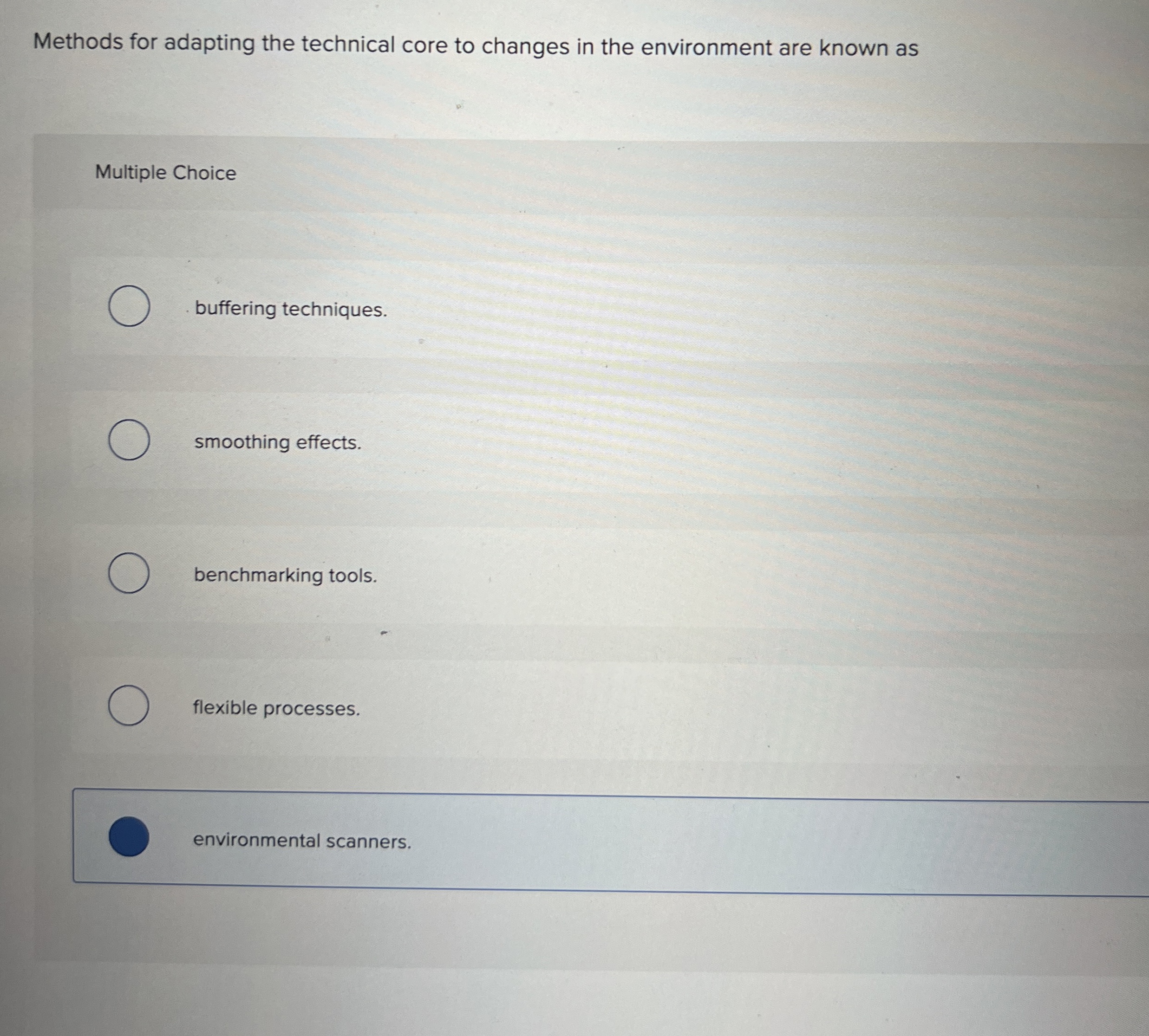Solved Methods for adapting the technical core to changes in | Chegg.com