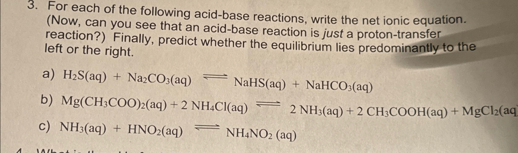Solved For each of the following acid-base reactions, write | Chegg.com