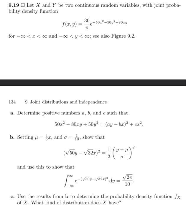 Solved 9.19 Let X and Y be two continuous random variables, | Chegg.com
