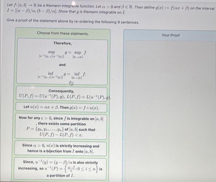Solved Let f:[a,b]→R be a Riemann integrable function. Let | Chegg.com