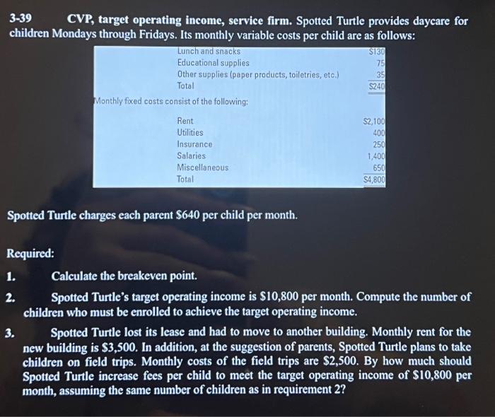 Solved 3-39 CVP, target operating income, service firm. | Chegg.com
