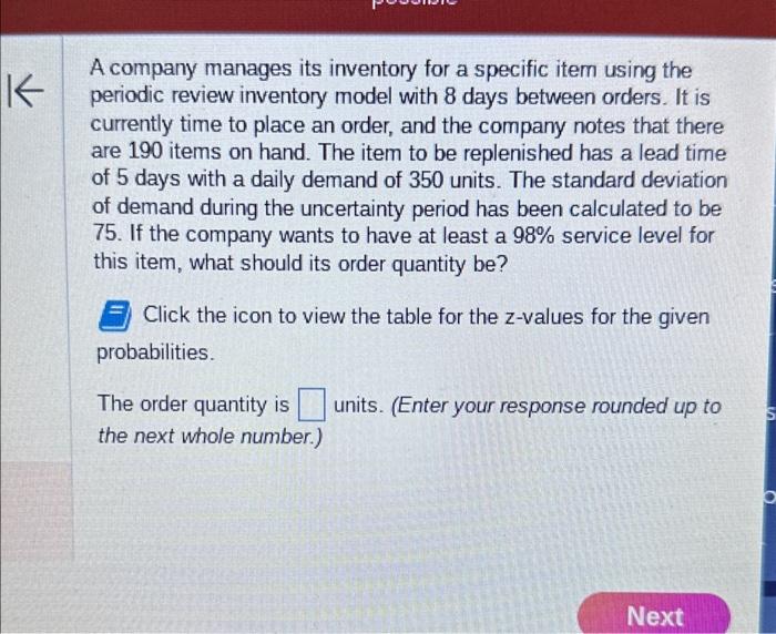 Solved A company manages its inventory for a specific item | Chegg.com