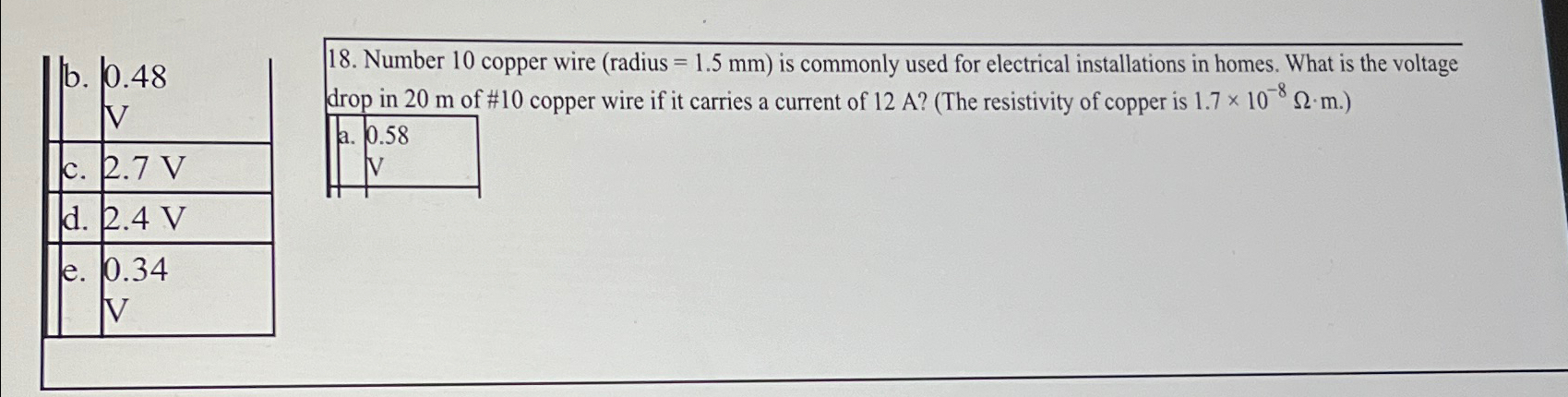 Solved \table[[b.,0.48],[V,]]Number 10 ﻿copper wire (radius | Chegg.com