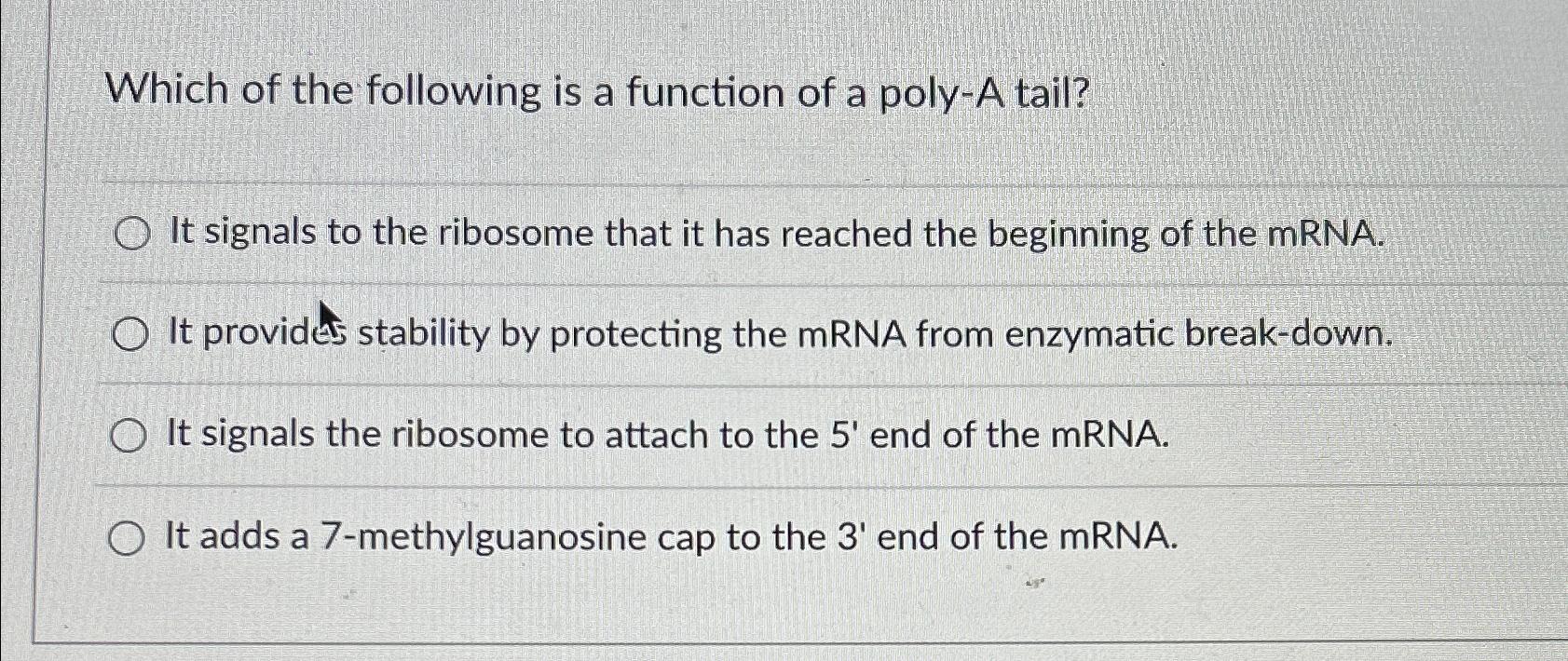 Solved Which of the following is a function of a poly-A | Chegg.com