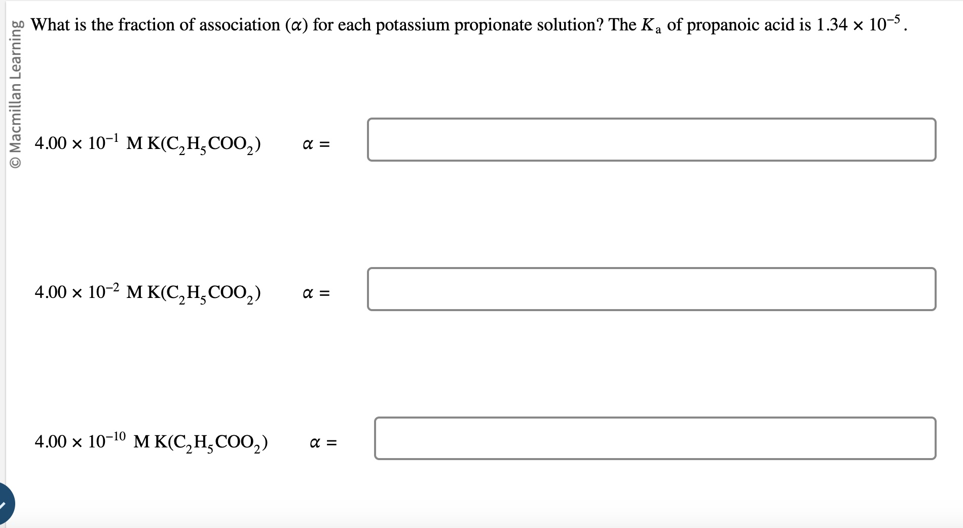 Solved α Ka of ﻿propanoic acid | Chegg.com