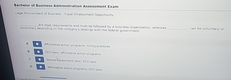 Solved Bachelor of Business Administration Assessment | Chegg.com