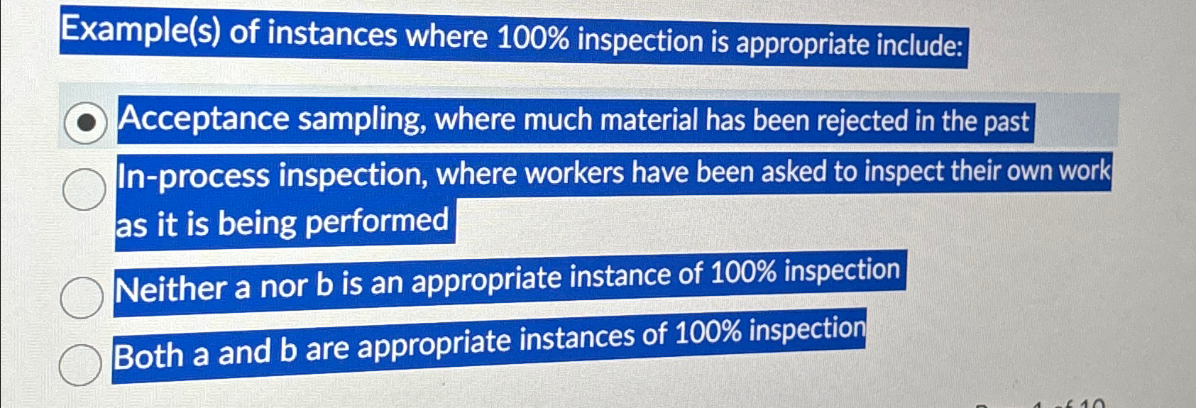 Solved Example(s) ﻿of instances where 100% ﻿inspection is | Chegg.com