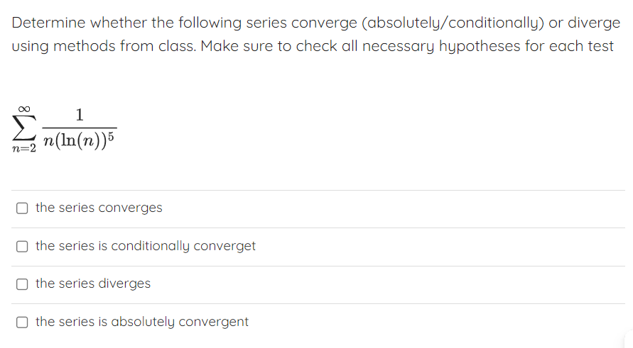Solved Determine whether the following series converge | Chegg.com