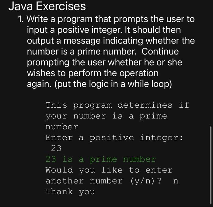 Solved Java Exercises 1. Write a program that prompts the | Chegg.com
