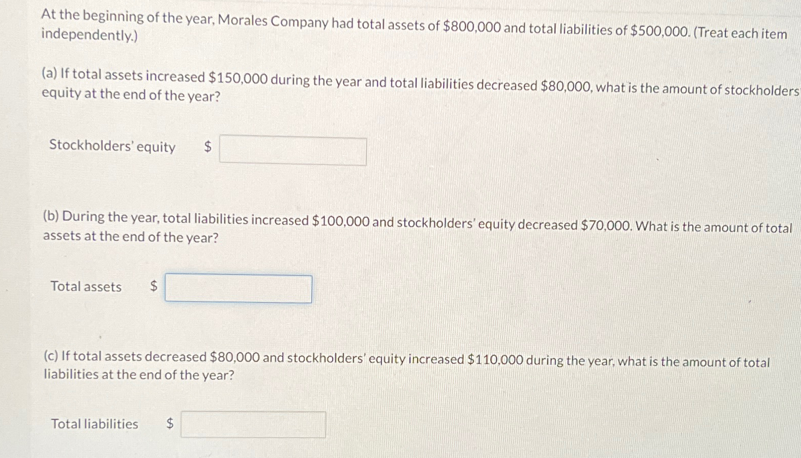 Solved At the beginning of the year, Morales Company had | Chegg.com