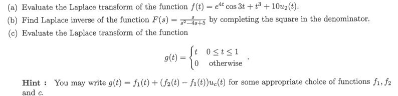 Solved (a) ﻿Evaluate the Laplace transform of the function | Chegg.com