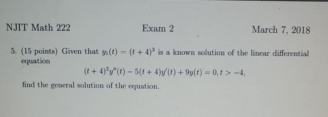 Solved NJIT Math 222 Exam 2 March 7, 2018 5. (15 points) | Chegg.com