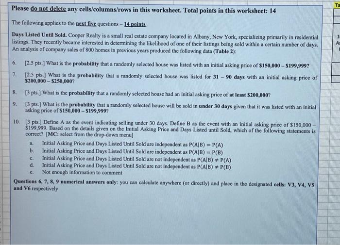 Solved Please do not delete any cells/columns/rows in this | Chegg.com