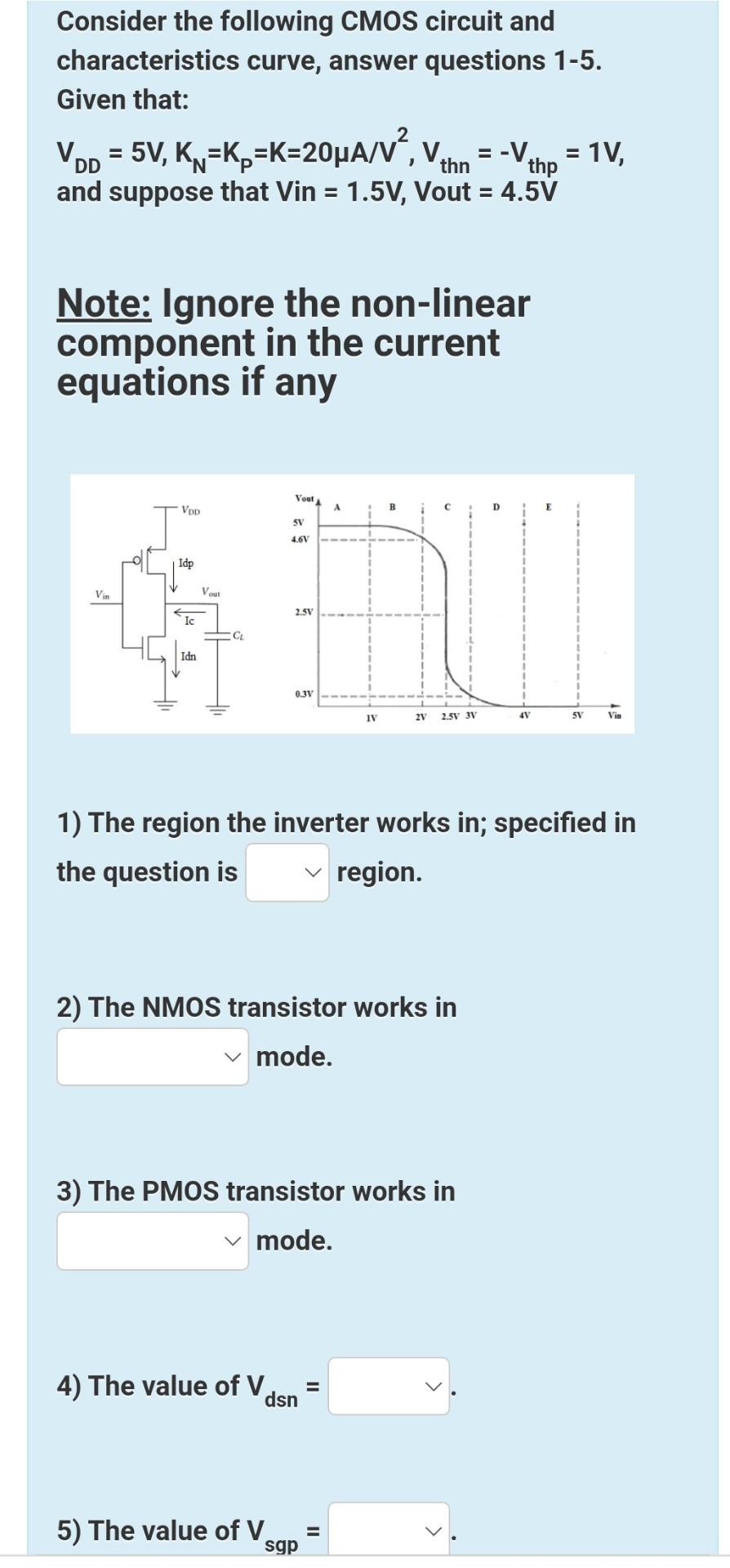 Solved Consider the following CMOS circuit and | Chegg.com