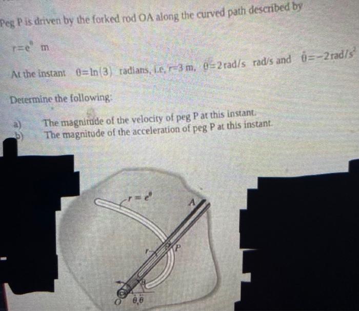 Solved Peg P is driven by the forked rod OA along the curved | Chegg.com