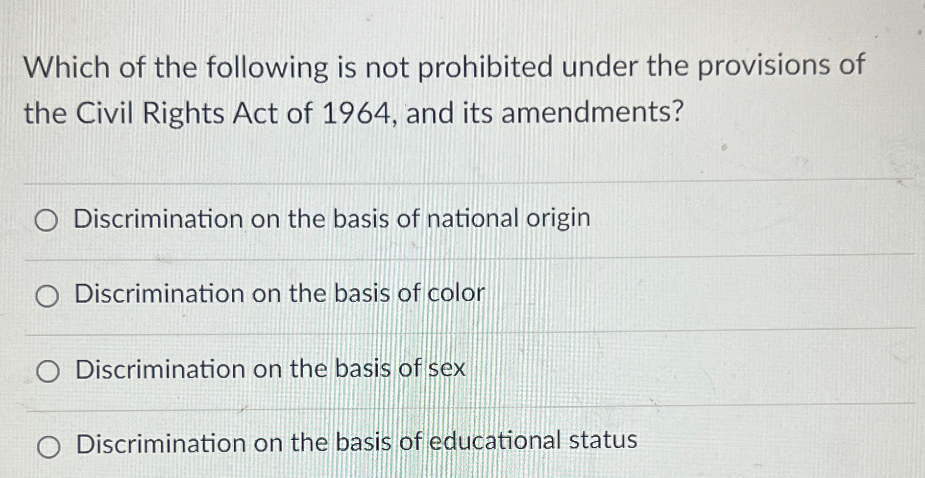 Solved Which of the following is not prohibited under the | Chegg.com