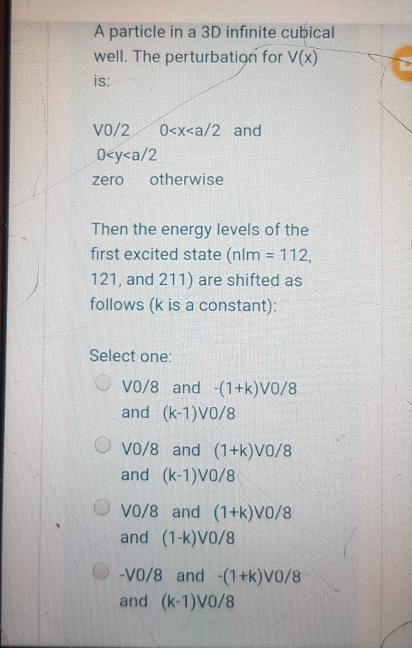 Solved A particle in a 3D infinite cubical well. The | Chegg.com