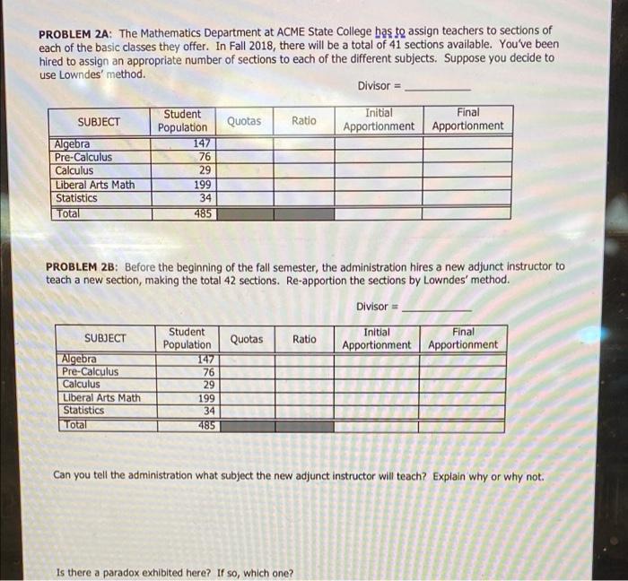 Solved 4 Apportionment Project Problem 1A. Use Hamilton's | Chegg.com