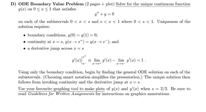 Solved D) ODE Boundary Value Problem (2 pages + plot) Solve | Chegg.com