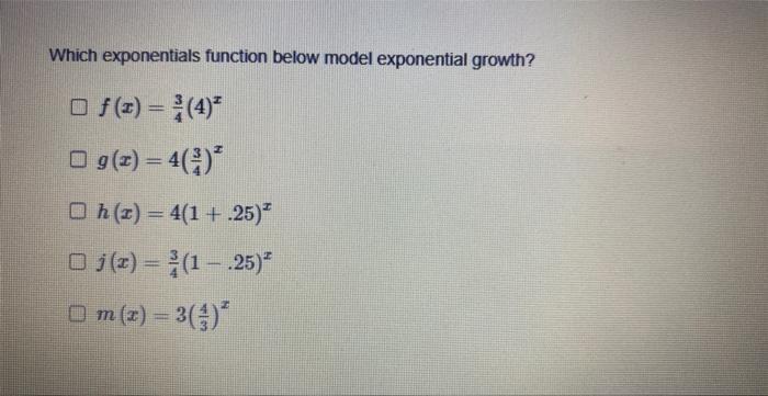 Solved Which exponentials function below model exponential | Chegg.com