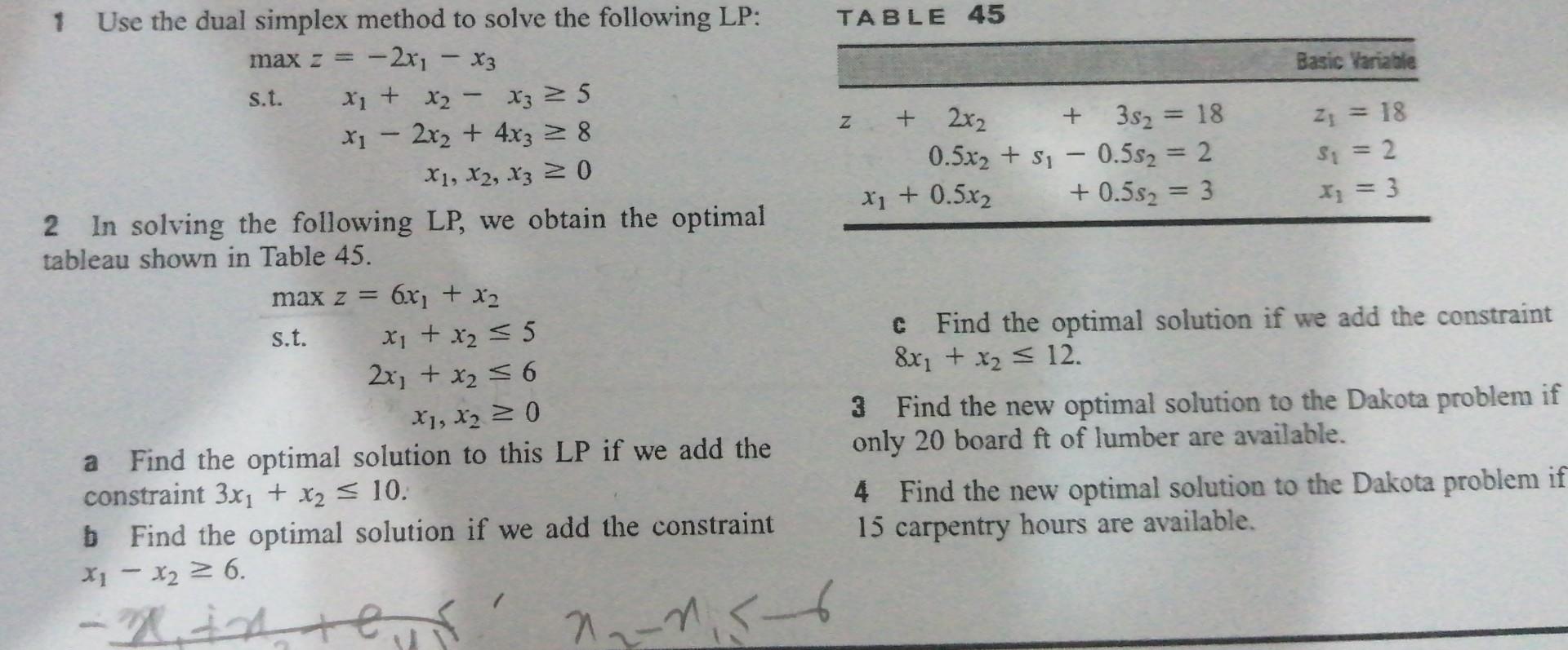 Solved 1 Use the dual simplex method to solve the following | Chegg.com