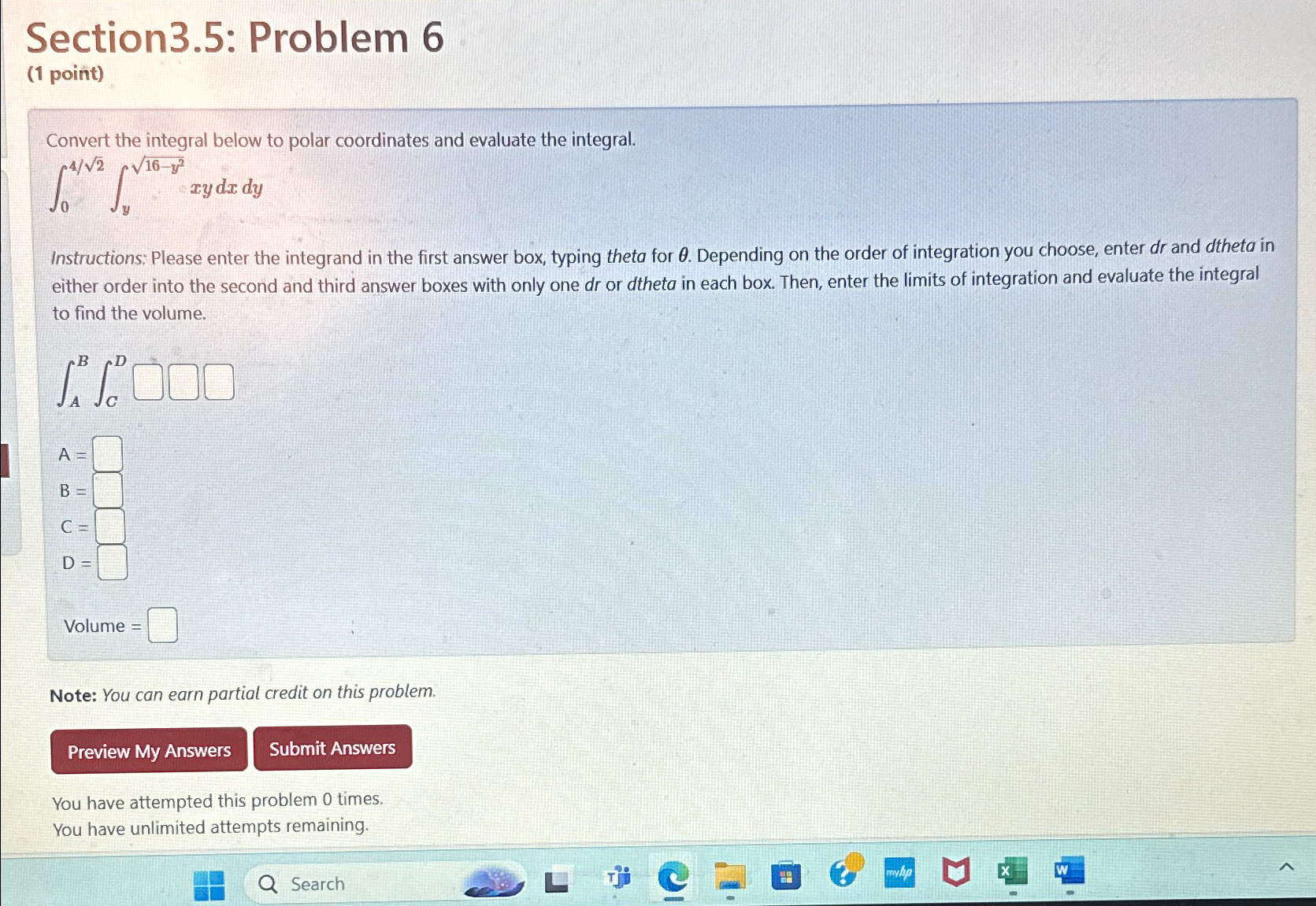 Solved Section3.5: Problem 6(1 ﻿point)Convert the integral | Chegg.com