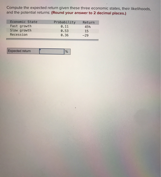 Solved Compute the expected return given these three | Chegg.com