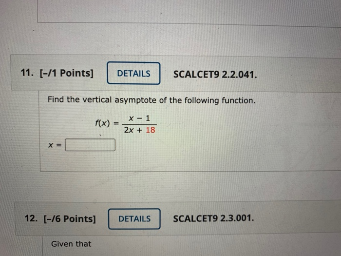 Solved 11. [-/1 Points] DETAILS SCALCET9 2.2.041. Find the | Chegg.com