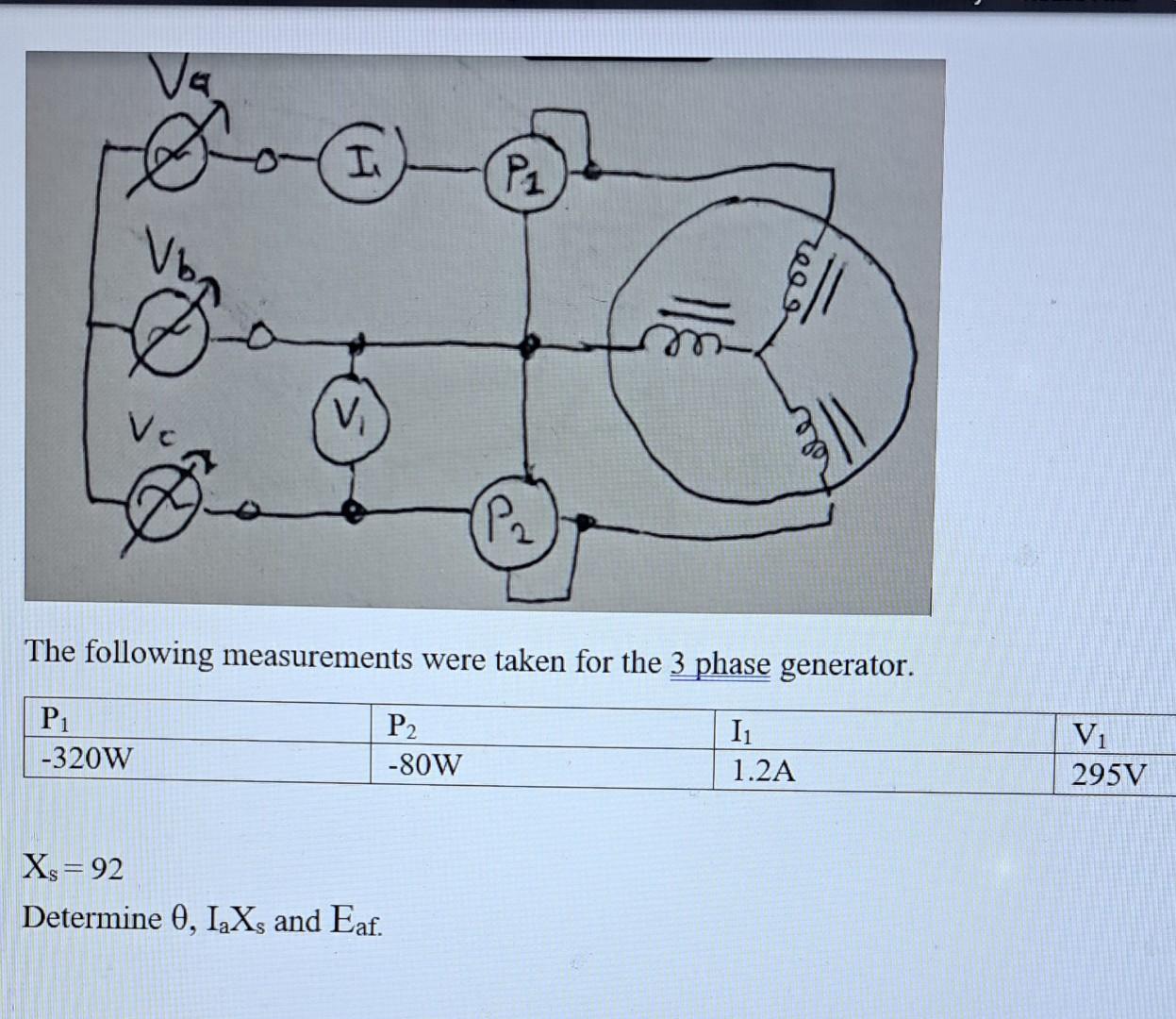 Solved The following measurements were taken for the 3 phase | Chegg.com
