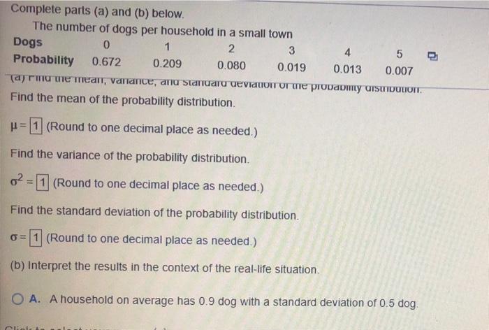 Solved Complete parts (a) and (b) below. The number of dogs | Chegg.com