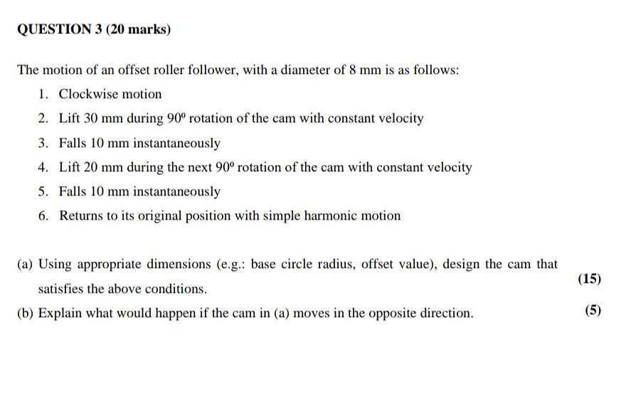 Solved QUESTION 3 (20 marks) The motion of an offset roller | Chegg.com