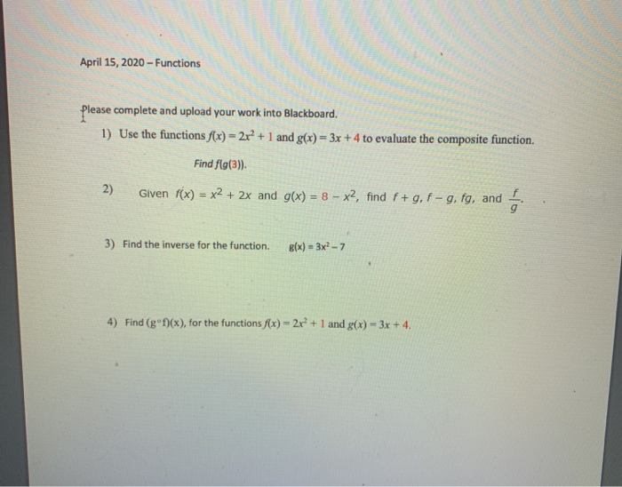 Solved MUST SHOW WORK1) Use the functions f(x) = 2x^2+1 and | Chegg.com