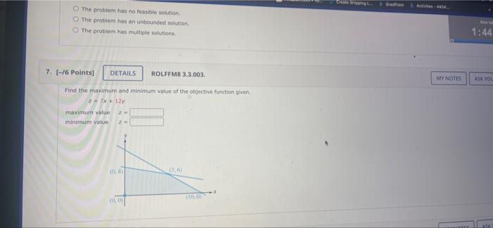 Solved The problem has no feasible solution The problem has | Chegg.com