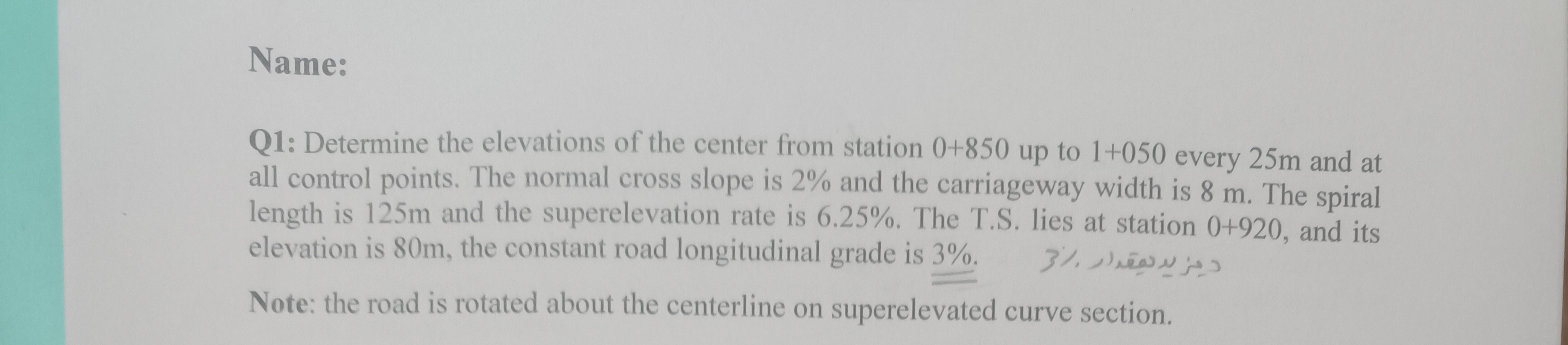 Solved Name:Q1: Determine the elevations of the center from | Chegg.com