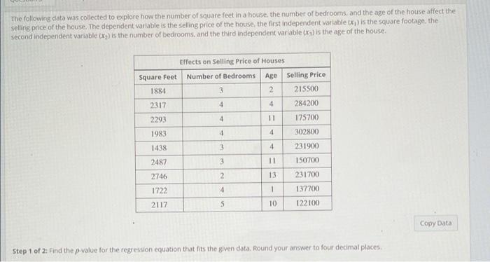 Solved The following data was collected to explore how the | Chegg.com
