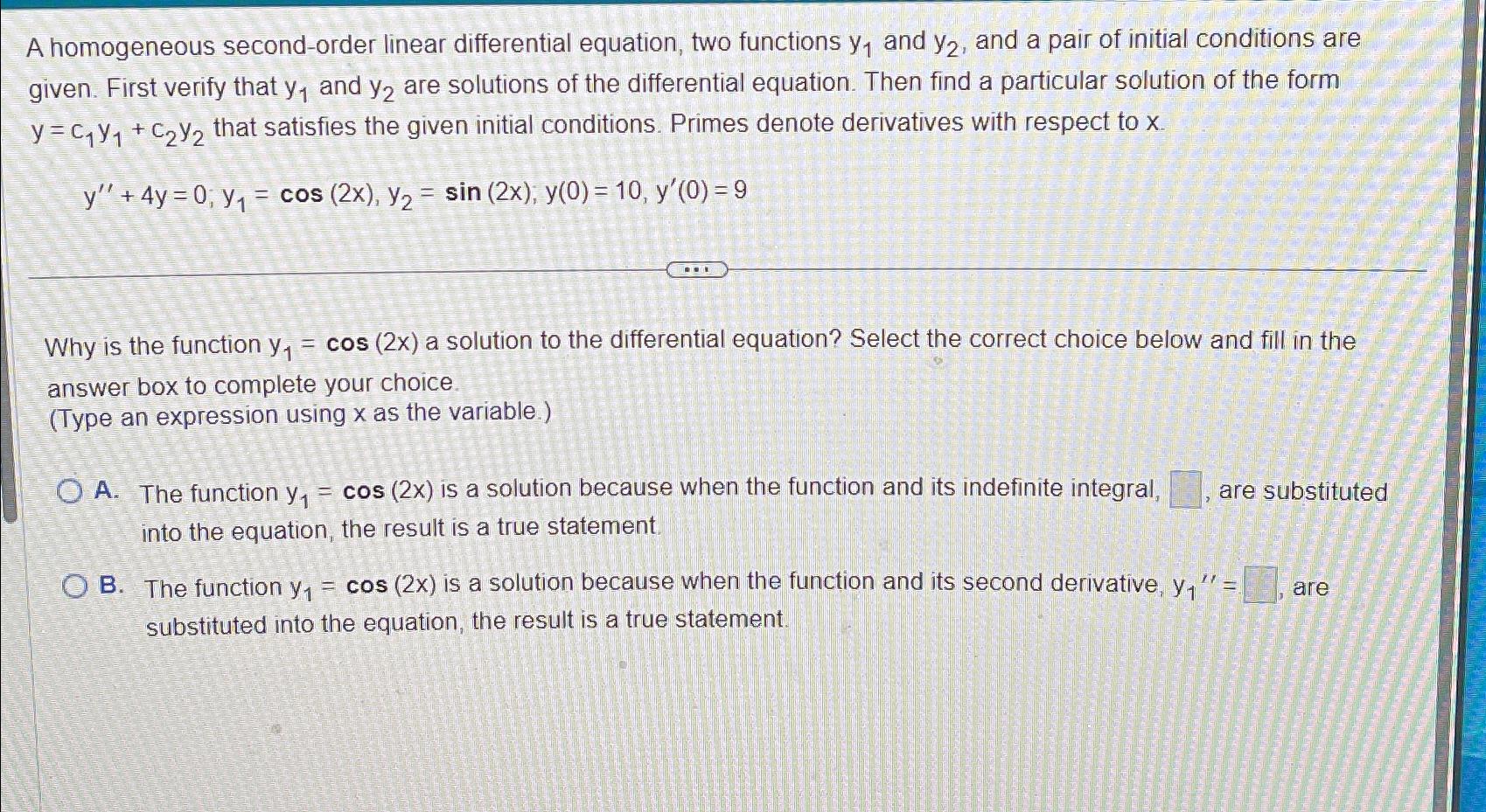 Solved A homogeneous second-order linear differential | Chegg.com