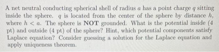Solved A net neutral conducting spherical shell of radius a | Chegg.com