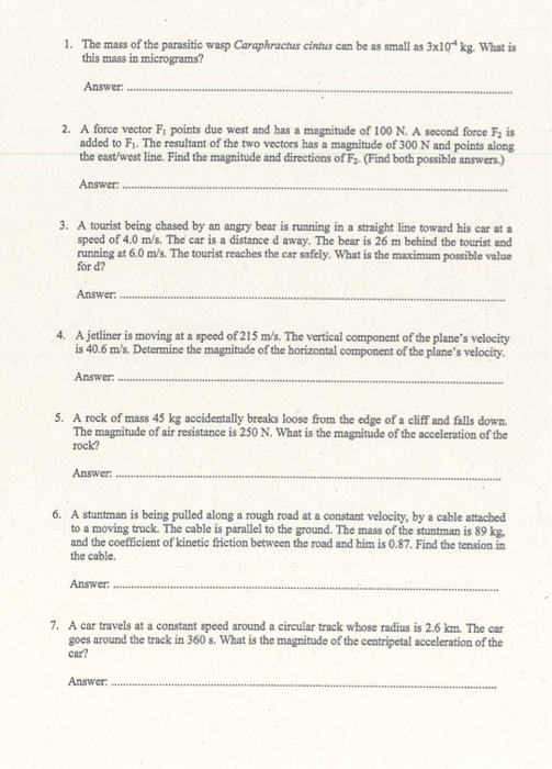 Solved 1. The mass of the parasitic wasp Caraphractus cintus | Chegg.com